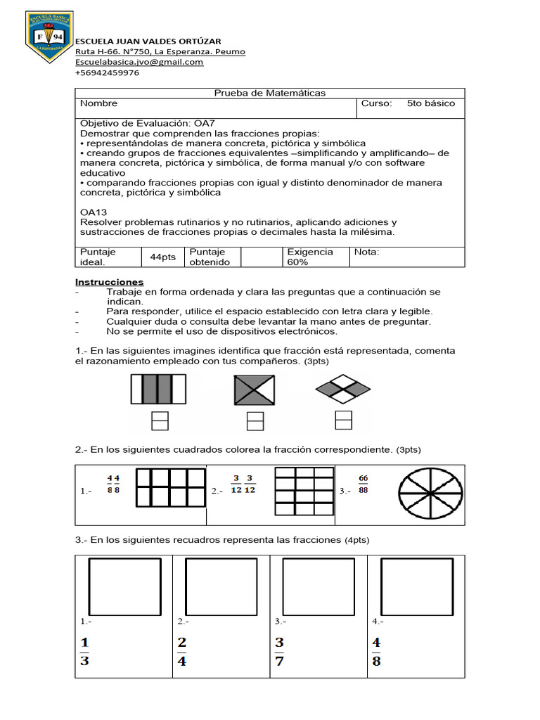 Prueba de Fracciones | PDF | Matemáticas