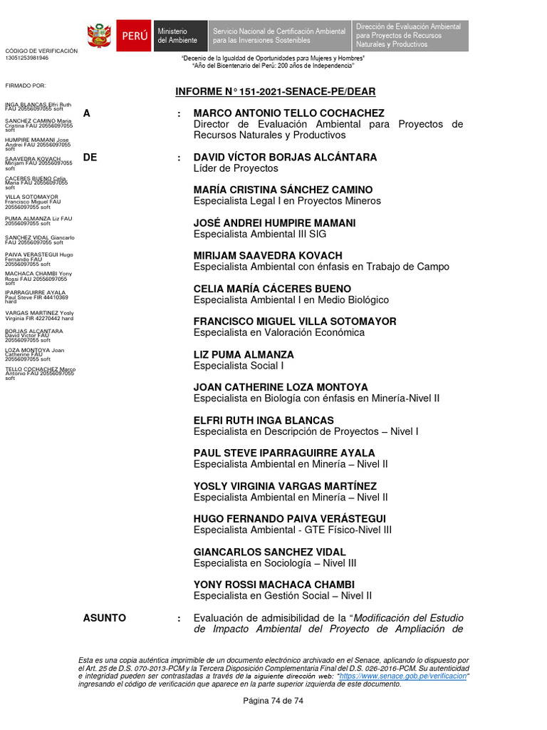 Informe 00151 2021 SENACE PE DEAR.1 | PDF | Evaluación de impacto ambiental | Entorno natural
