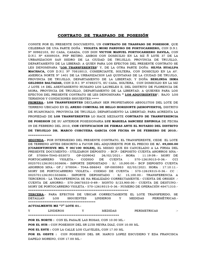 Traspaso Violeta Mori Pandauro de Portocarrero | PDF | Ley común | Justicia