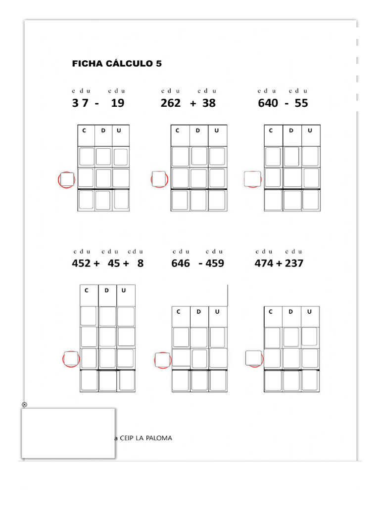 Ejercicio de Cálculo Sumas y Restas Con Llevadas | PDF