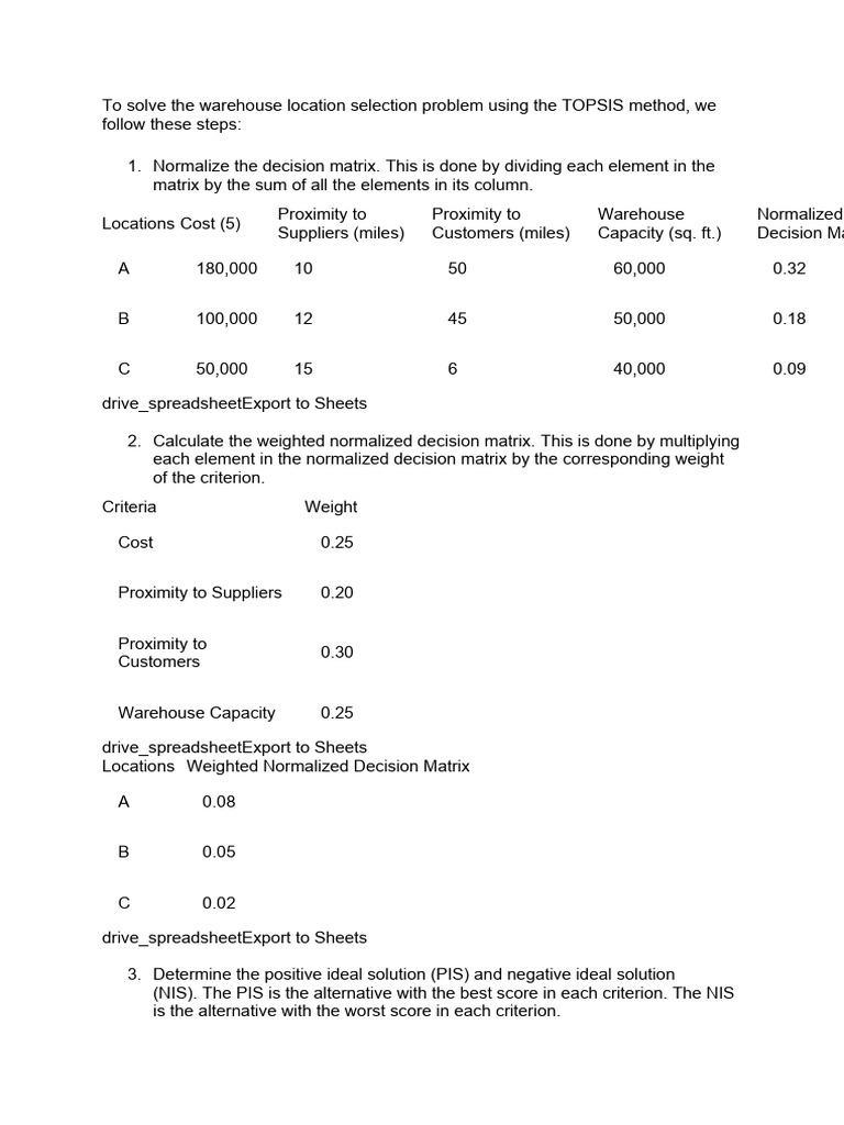 To Solve The Warehouse Location Selection Problem Using The Topsis Method Pdf Matrix 9914