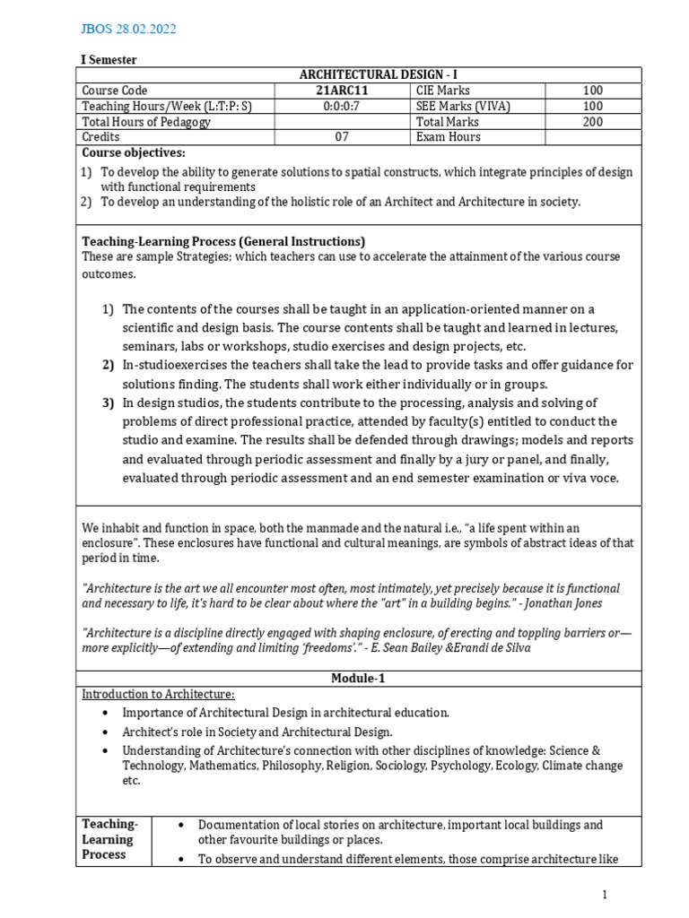 B.arch 2022 NEP Scheme Syllabus - Draft | PDF | The Arts | Masonry