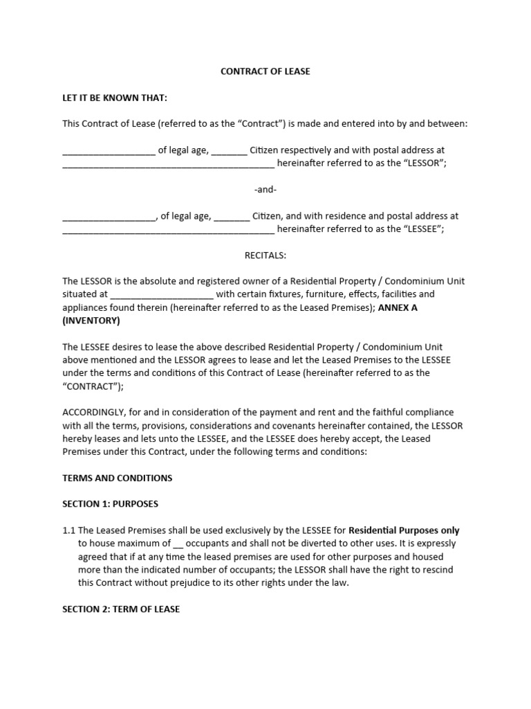 Contract of Lease Sample | PDF | Lease | Private Law