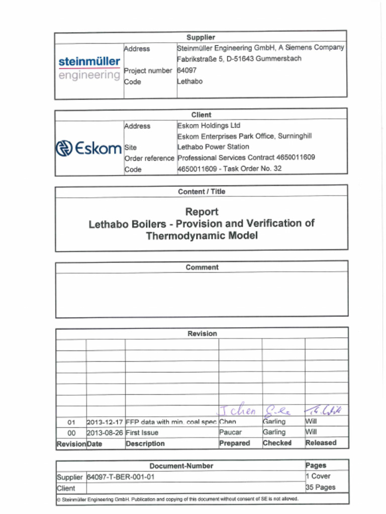 Lethabo Boilers Thermodynamic Model Report | PDF | Boiler | Heat