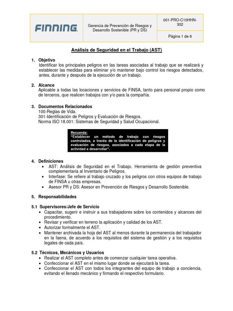 302-Analisis de Seguridad Del Trabajo (AST) | PDF | Seguridad y salud ...