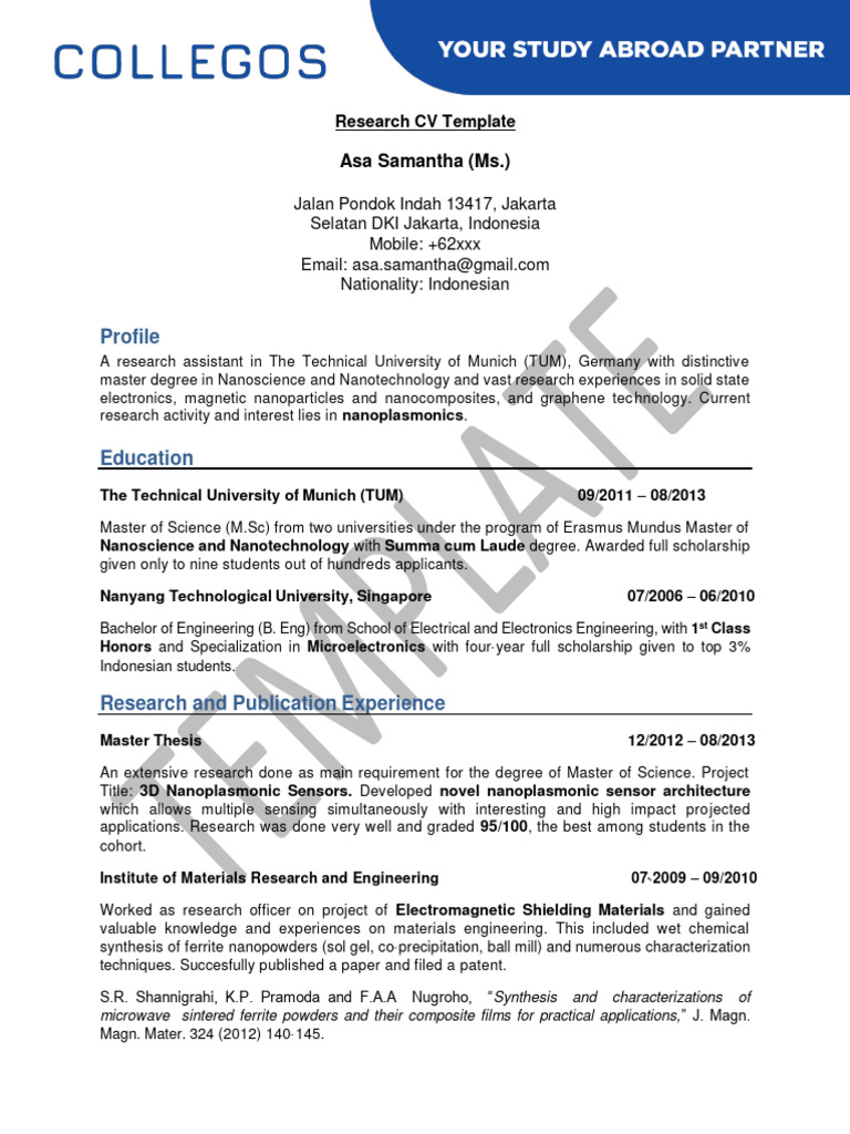 Example Template CV - Schoters | PDF | Physical Sciences | Materials Science