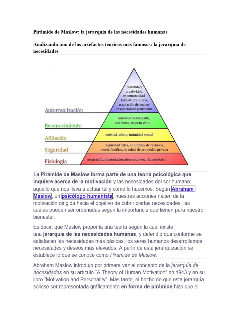 Pirámide de Maslow | PDF | Sicología | Conceptos psicologicos