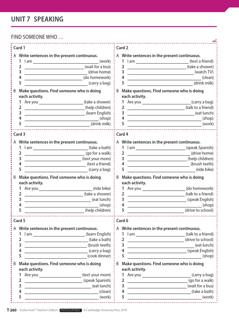 Present Continuous Activities Exercise | PDF
