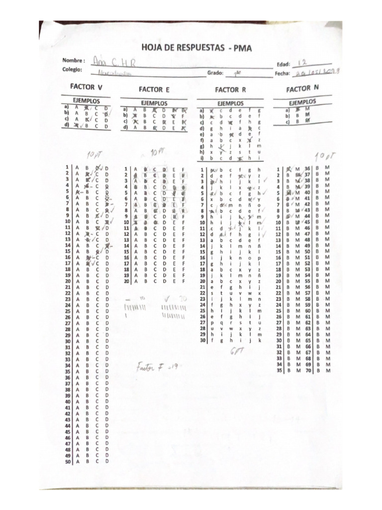 HOJA DE RESPUESTAS - PMA 2 | PDF