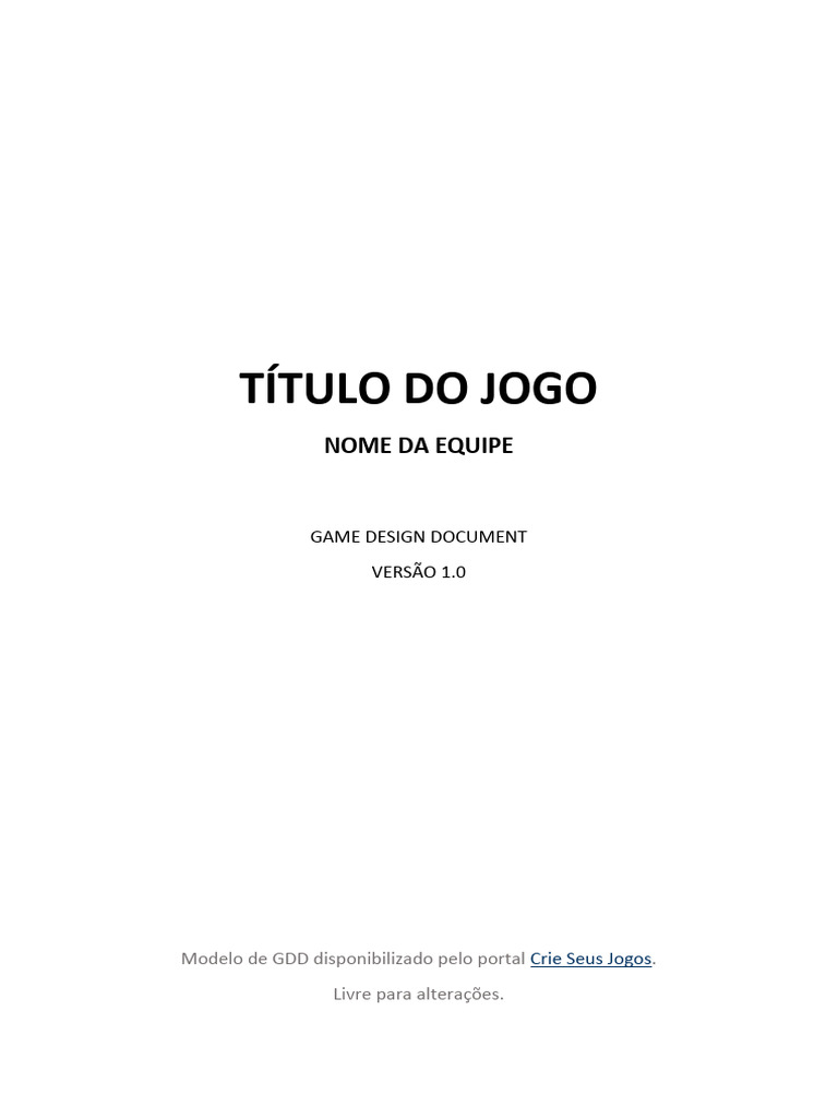 Modelo de GDD | PDF | Videogames | Design de jogo