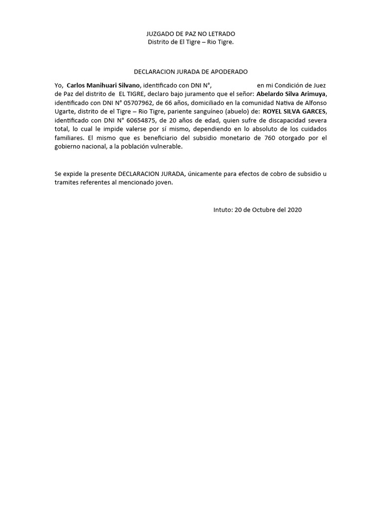 Declaracion Jurada de Apoderado | PDF