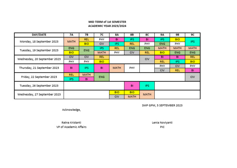 2023/2024 Midterm Exam Schedule | PDF