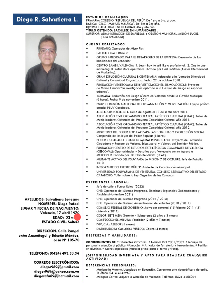 Perfil Profesional de Diego Salvatierra | PDF | Venezuela