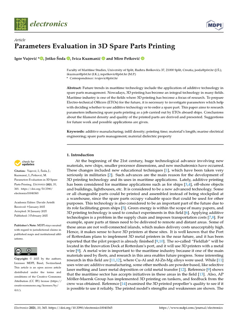 Parameters Evaluation in 3D Spare Parts Printing | PDF | 3 D Printing | Dependent And ...