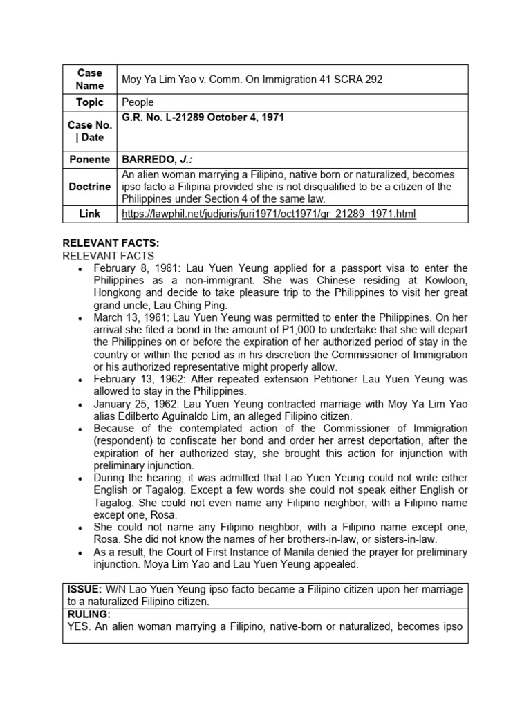 MOY YA LIM YAO Alias EDILBERTO AGUINALDO LIM and LAU YUEN YEUNG | PDF ...