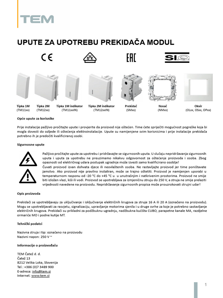 TEM Upute Modul Prekidac 2019 01 HR | PDF