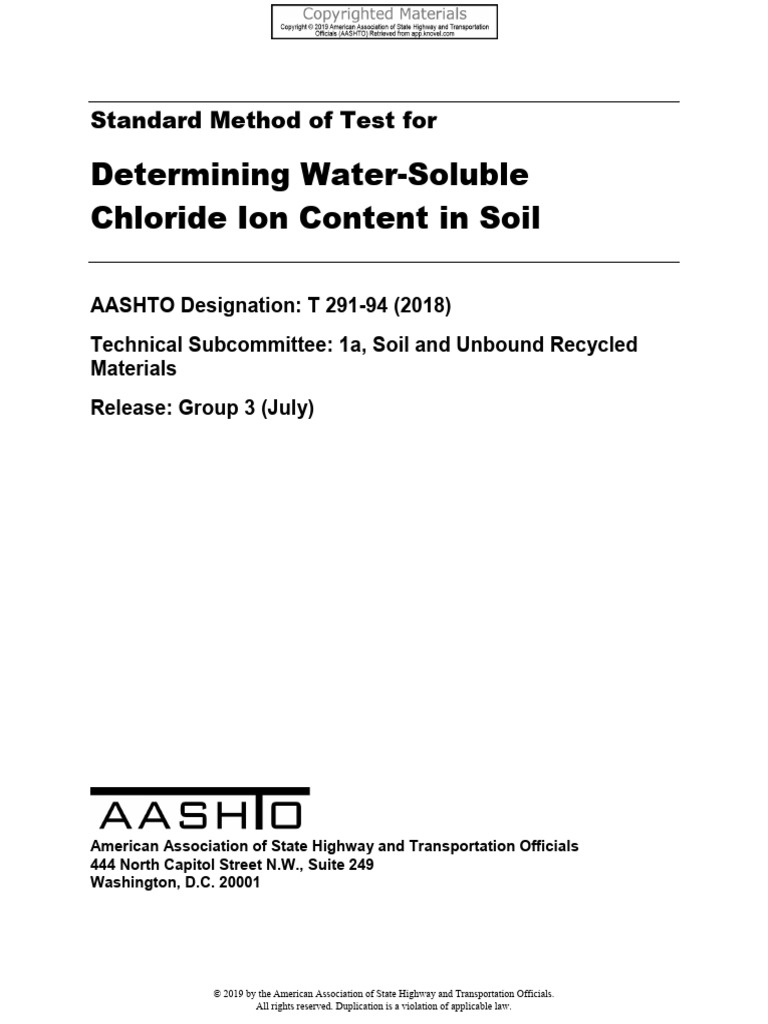 Aashto T 291-94 (2018) | PDF | Ph | Nitric Acid
