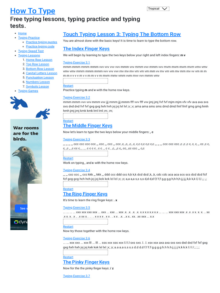 Touch Typing Lesson 3_ The Bottom Row _ How To Type - Free typing ...