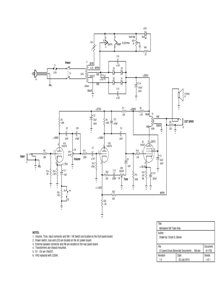 Monoprice 5W Tube Amp Schematic | PDF
