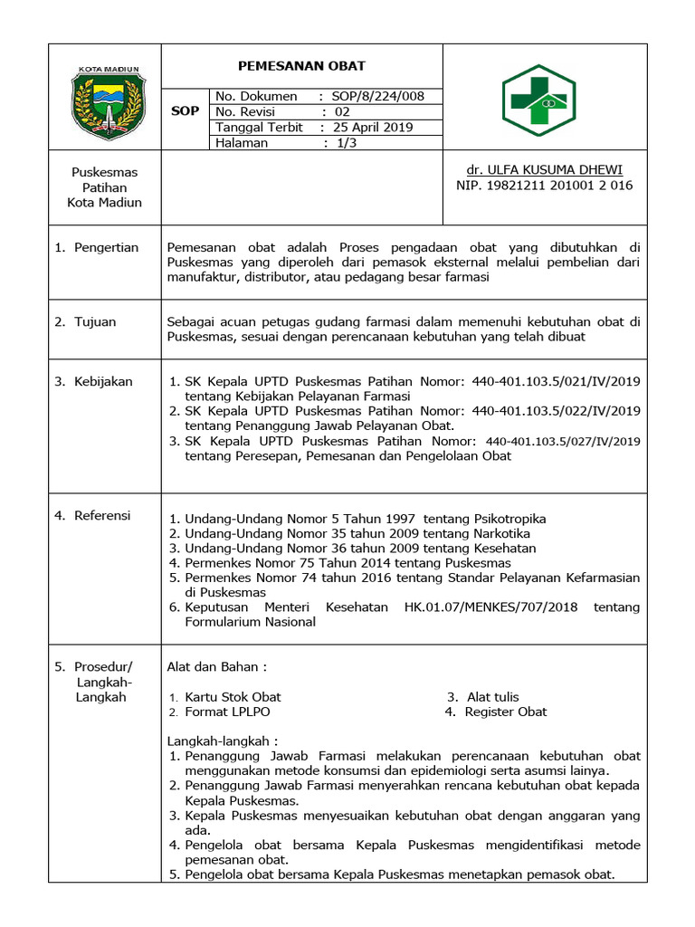 Sop Pemesanan Obat Pdf