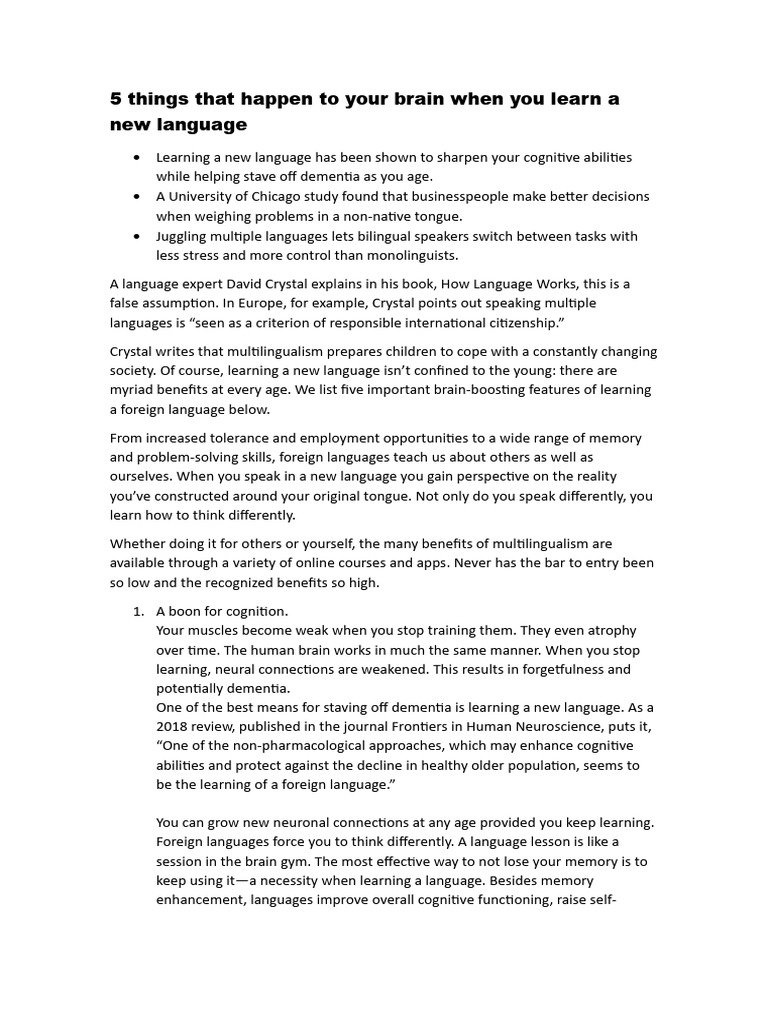 5 Things That Happen To Your Brain When You Learn A New Language | Download Free PDF ...