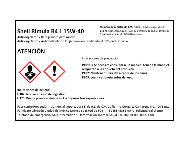Etiqueta de Anticongelante Shell Rimula | PDF | Tecnología