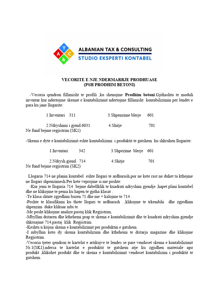 Skeme Kontabilizimi Prodhimi | PDF