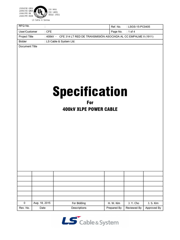 400kV XLPE Power Cable Specification | PDF | Insulator (Electricity ...