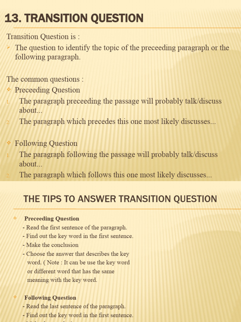 Transition Question | PDF | General Fiction