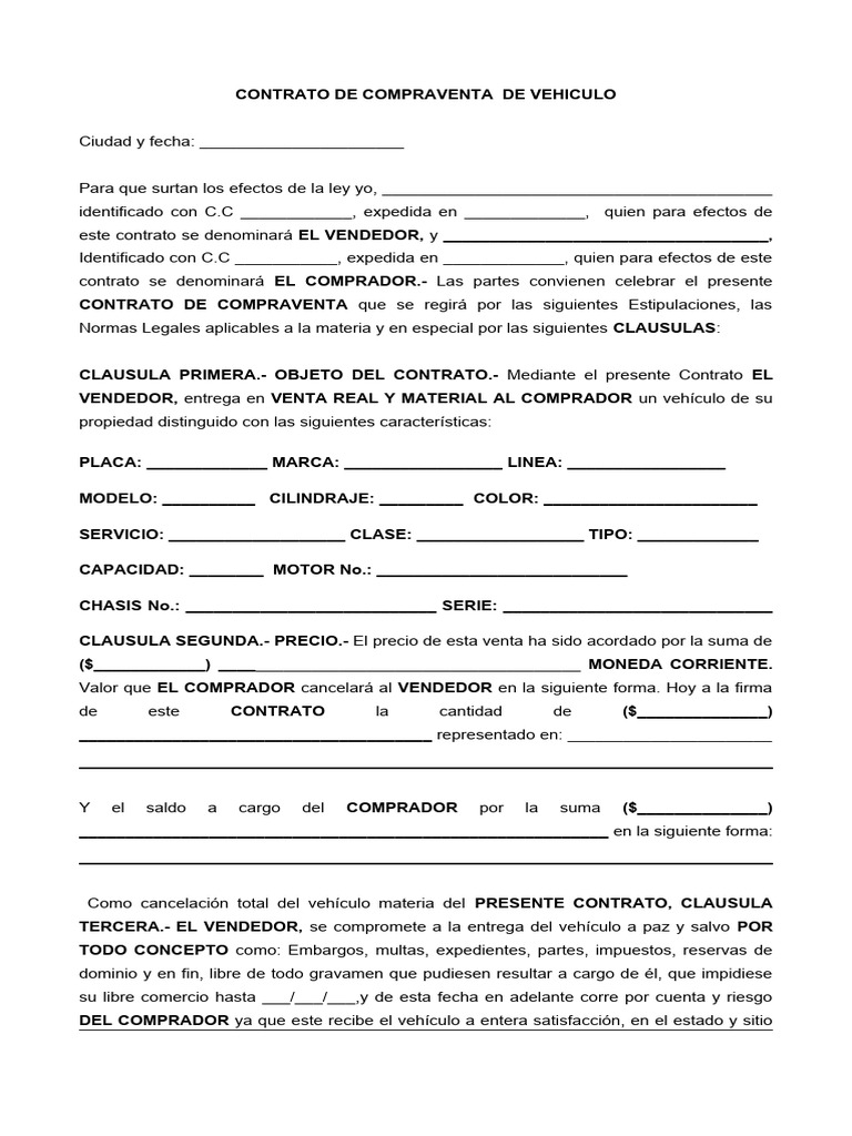 Formato Contrato de Compraventa Vehiculo | PDF