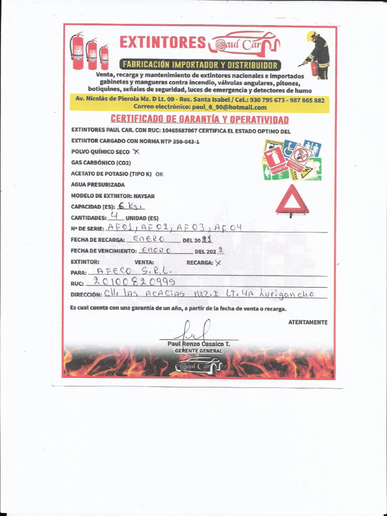 10 Certificado Extintor 6k | PDF
