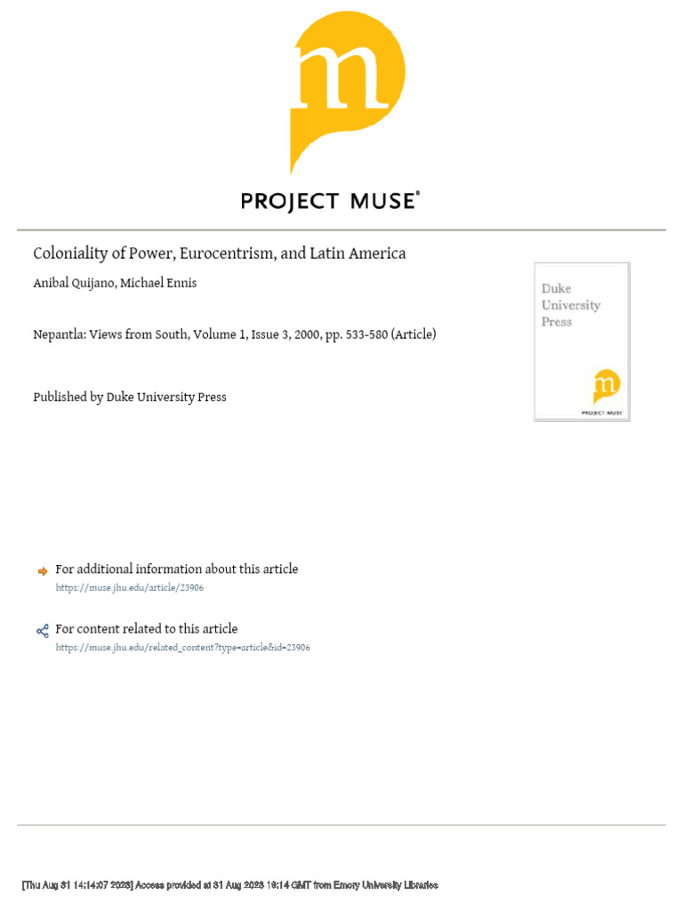 Coloniality of Power, Eurocentrism, and Latin America | PDF | Race ...