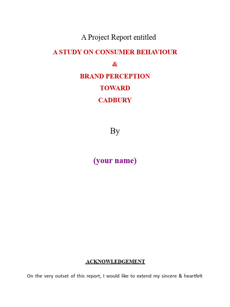 A Study On Consumer Behaviour Brand Perception Toward Cadbury Pdf