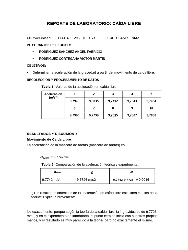 Reporte Lab Fisi1 Grupo 6 | PDF
