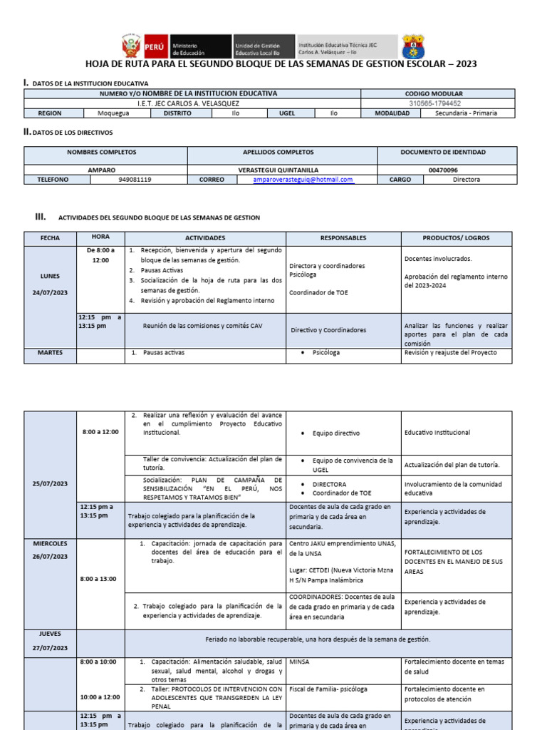 HOJA DE RUTA PARA EL SEGUNDO BLOQUE DE LAS SEMANAS DE GESTION ESCOLAR_CAV (1) | PDF