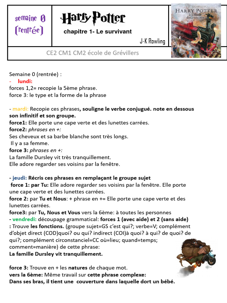 Comprehension Gramm Conjugaison Harry Potter Tome 1 | PDF