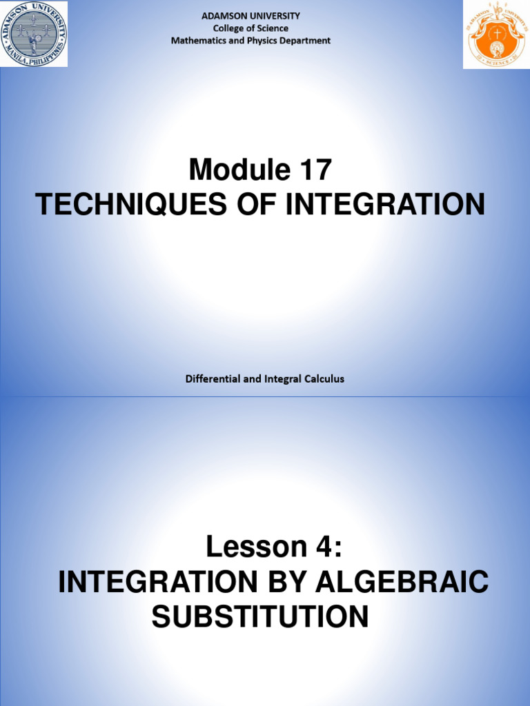Week 15 Part 4 Integration By Algebraic Substitution Pdf Integral Abstract Algebra