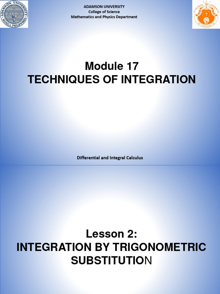Week 15 (Part 2) - Integration by Trigonometric Substitution | PDF