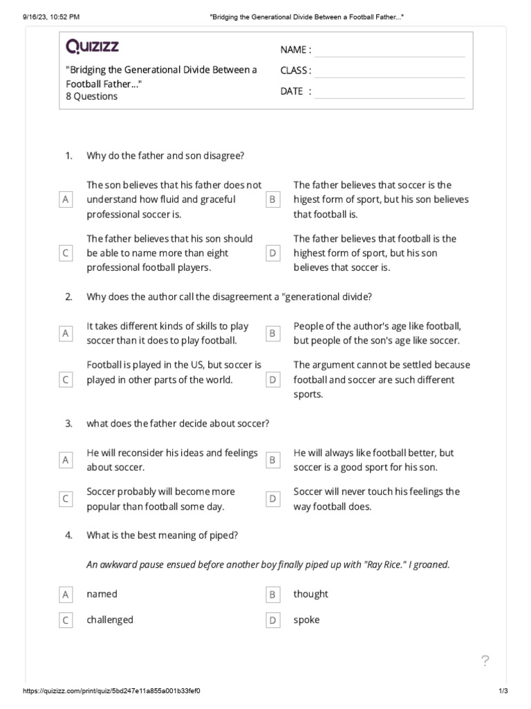 Bridging The Generational Divide Between A Football Father - Answer Key ...