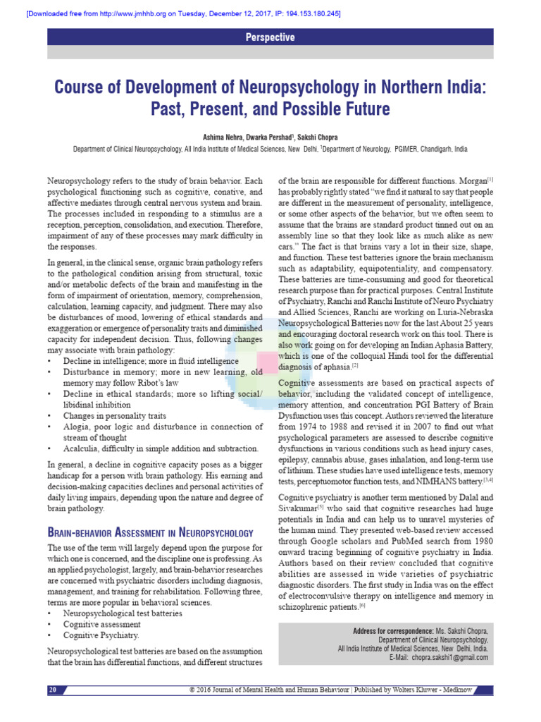 Course of Development of Neuropsychology in Northe | PDF | Psychology ...