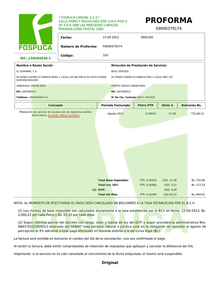 Proforma - K9000379174 Loc 133 Ago 2023 | PDF | Finanzas y dinero