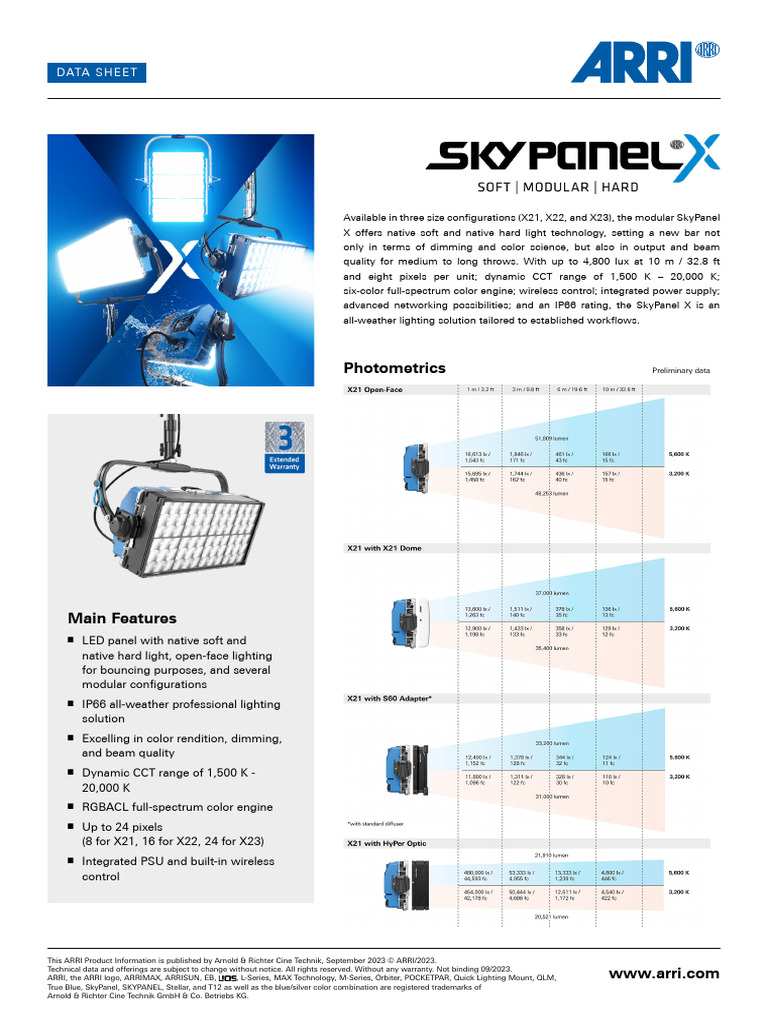 ARRI - Skypanel X - Data Sheet - EN - Sep2023 | PDF | Electronics | Manufactured Goods