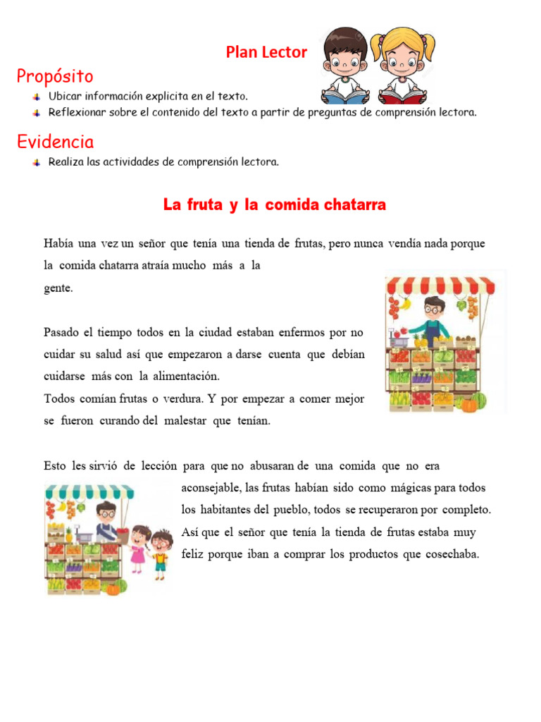 Semana 3 Plan Lector Las Frutas y La Comida Chatarra | PDF