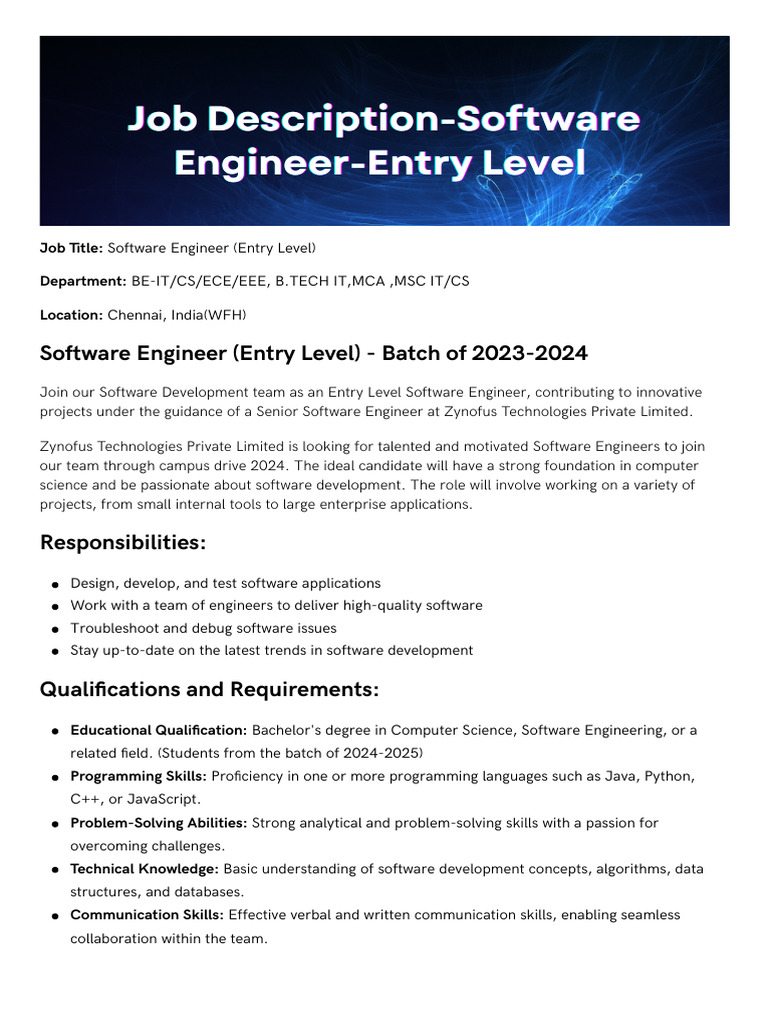 Software Engineer Job Description | PDF | Software | Software Engineering