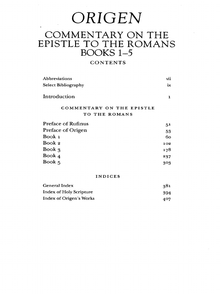 Origen's Commentary on Romans Books 1-5 | PDF | Origen | Eusebius