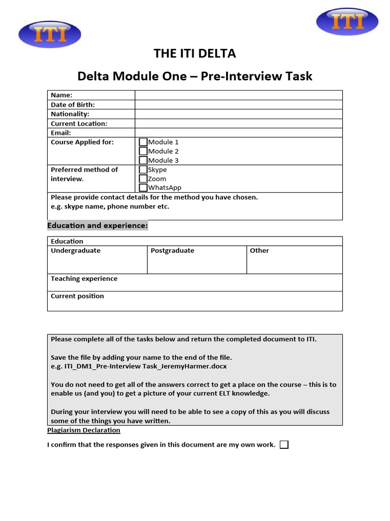 Delta Module 1 Pre-Interview Task ITI NAME | PDF | Learning | Cognitive ...