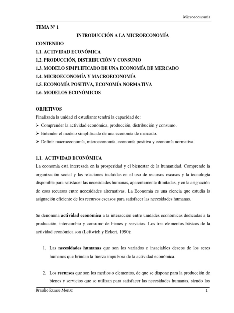 Tema 1 Introducción A La Microeconomía | PDF | Ciencias económicas | Microeconomía