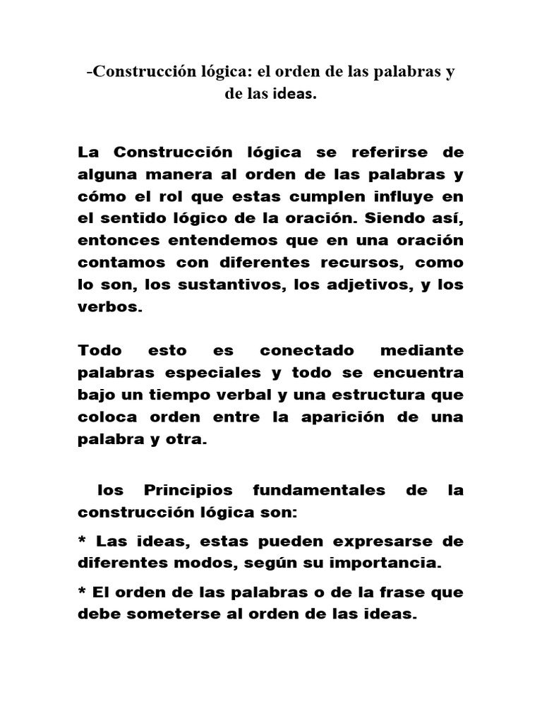 Orden lógico en la construcción de oraciones | PDF | Oración ...