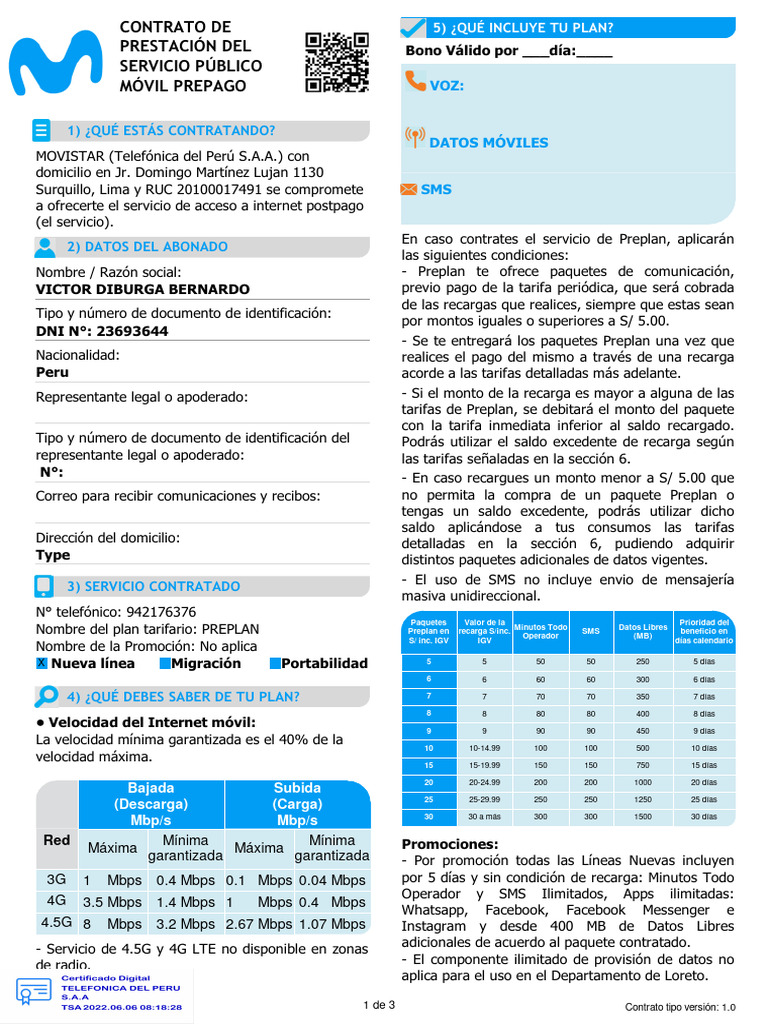 Bono Válido Por - Día: - : Bajada (Descarga) Mbp/s Subida (Carga) Mbp/s | PDF