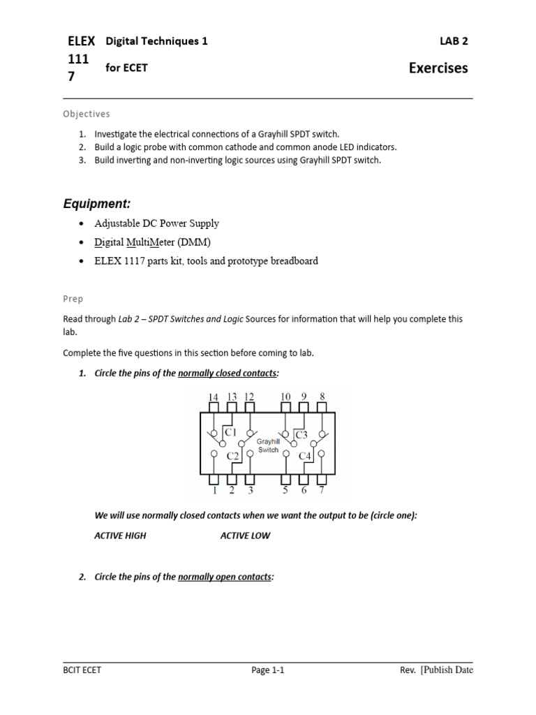 Lab 2 - Exercises | PDF | Logic Gate | Switch
